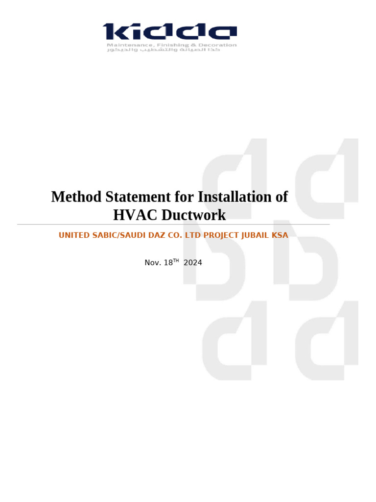 Duct Work Method Statment | PDF | Duct (Flow) | Building Materials