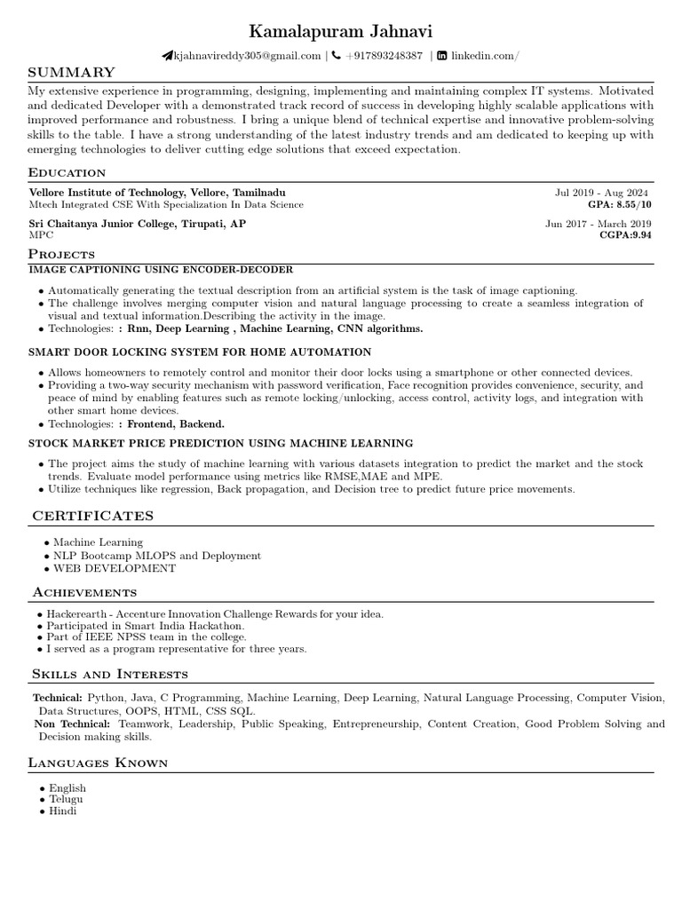 Jahnavi Resume | PDF | Machine Learning | Deep Learning