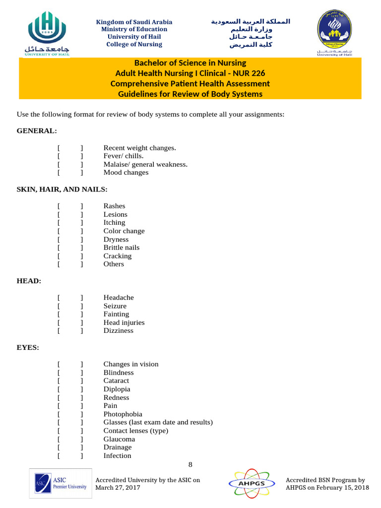 Guidelines For Review of Body Systems | PDF | Urinary Incontinence | Heart