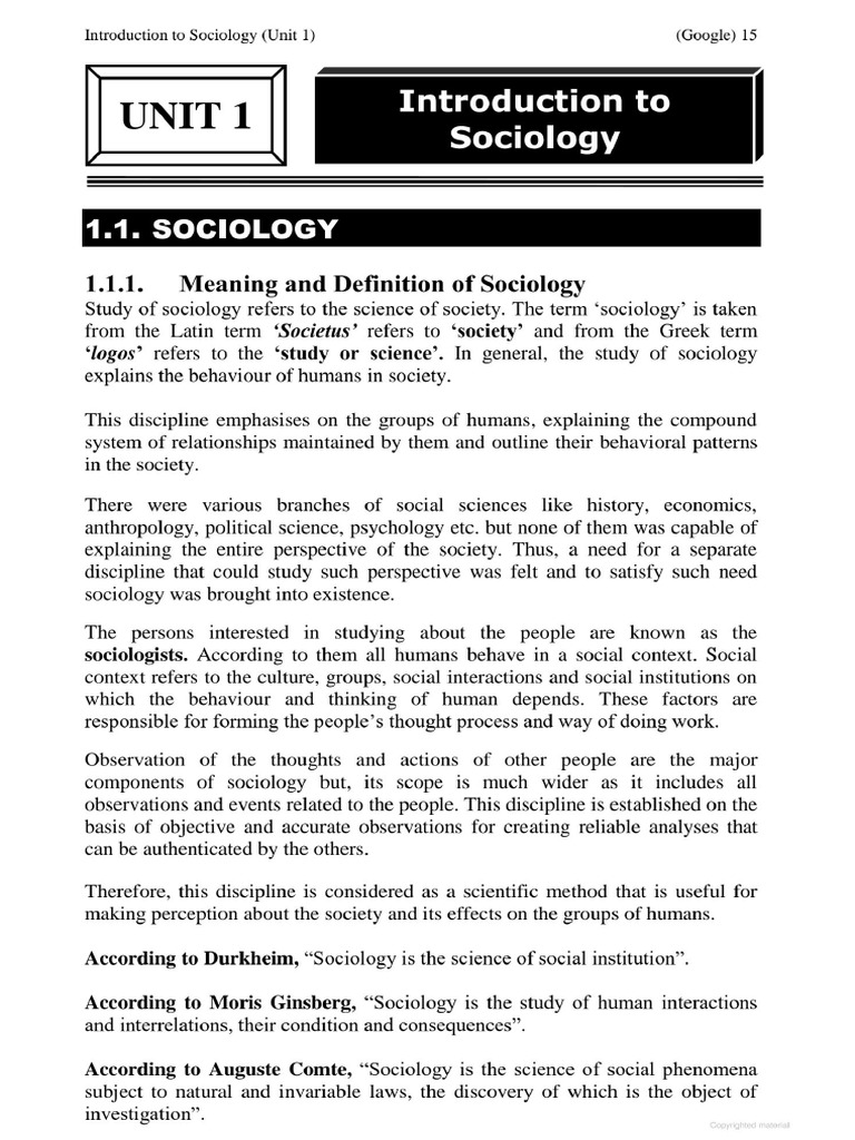 Sociology Unit-1 | PDF