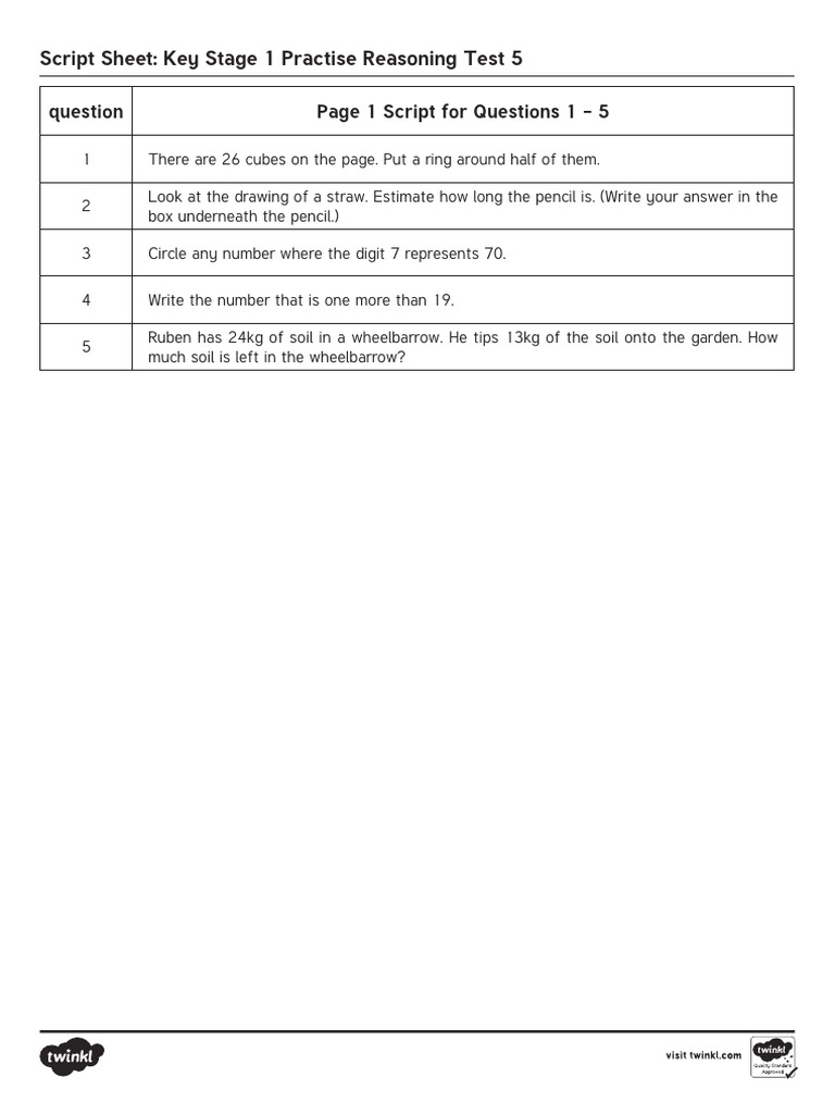 KS1 Maths Reasoning Test 5 Questions | PDF