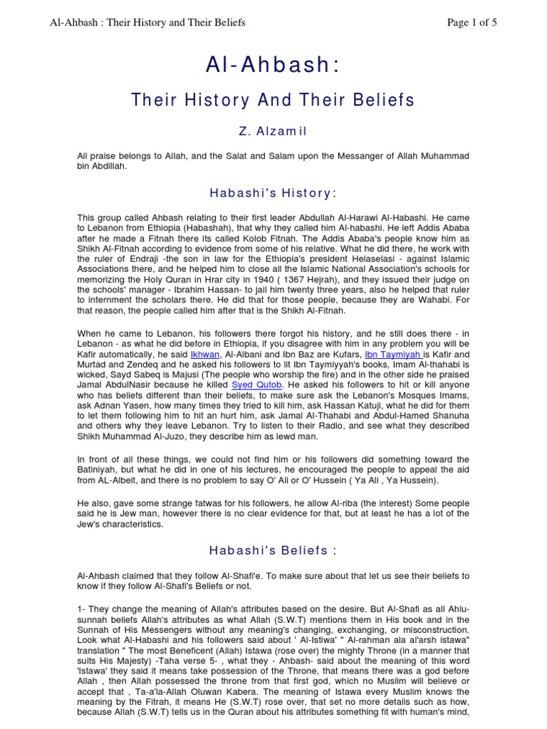 Al-Ahbash: History and Beliefs | PDF | God In Islam | Kafir