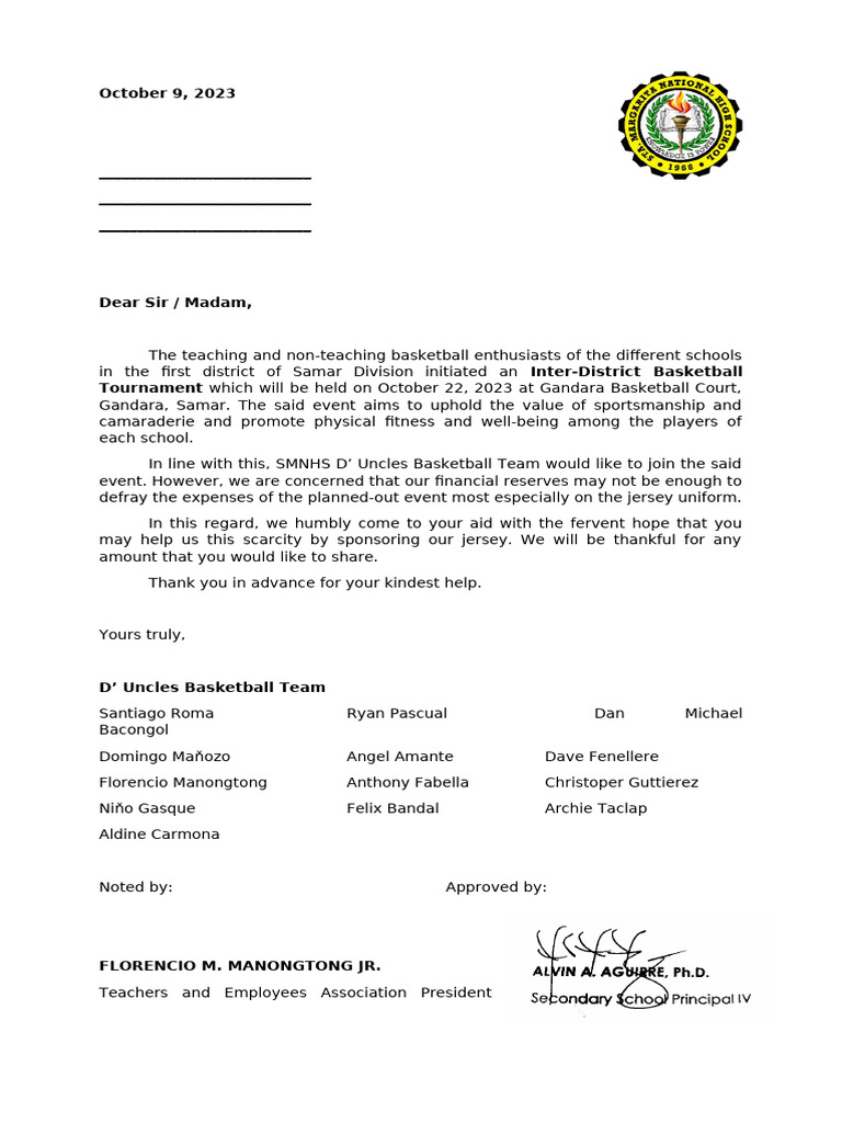 Basketball Solicitation | PDF