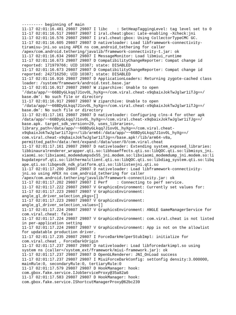 Com.viral.cheat Logcat | PDF | Computing Platforms | Operating System Technology