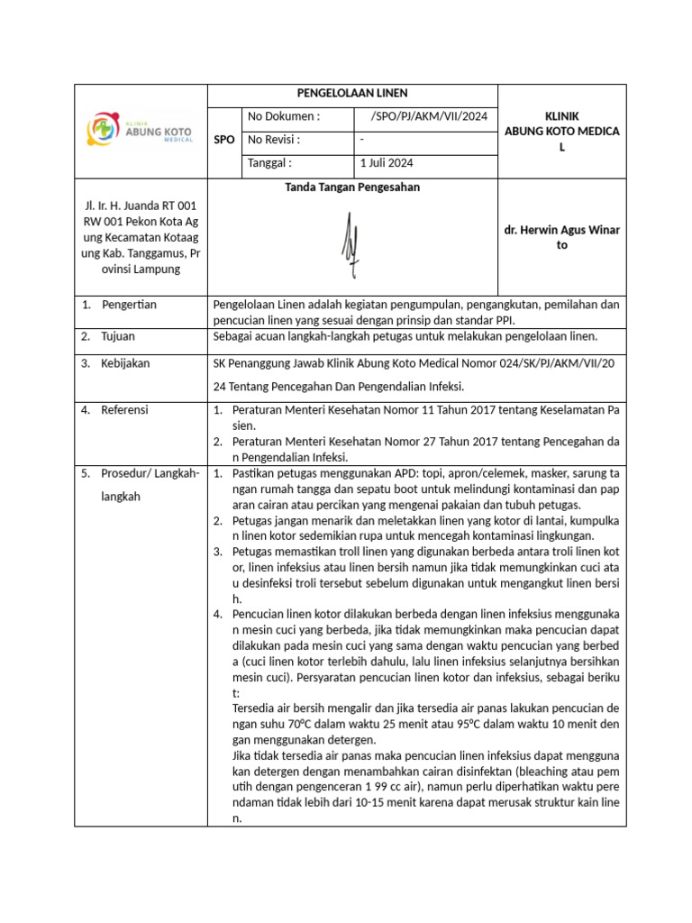 Spo Pengelolaan Linen.. | PDF