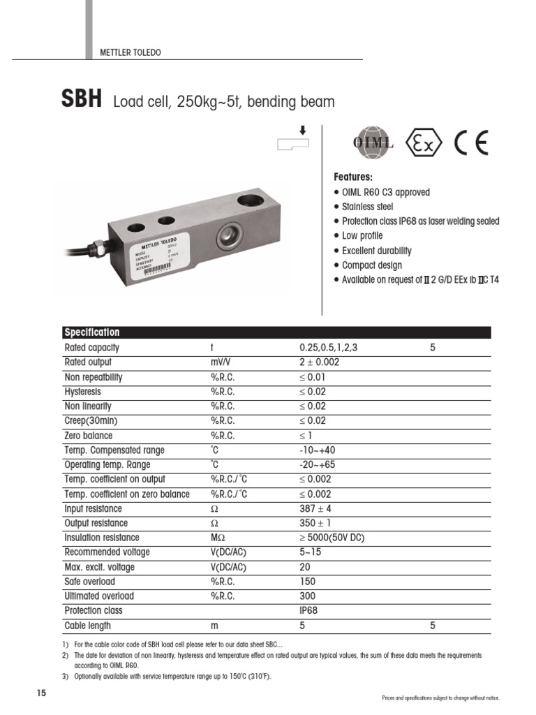 SBH Load Cell Specifications and Features | PDF | Electrical Resistance And Conductance ...