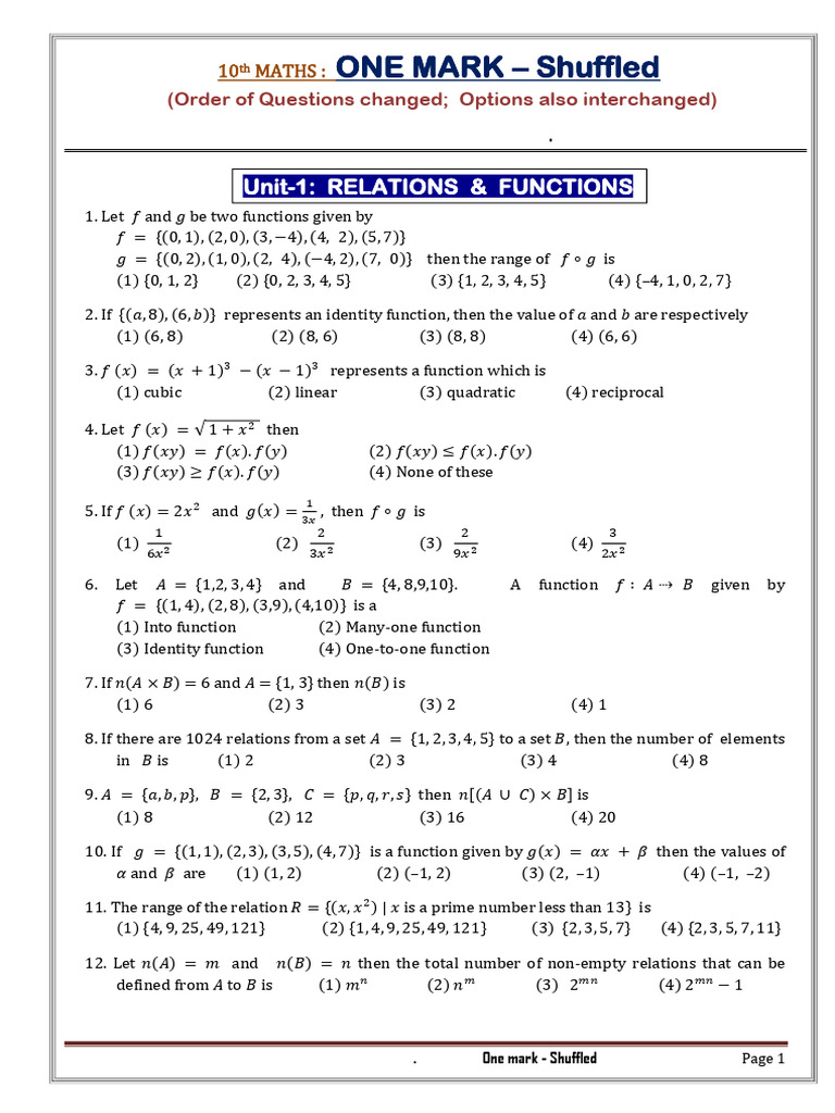 Namma Kalvi 10th Maths Book Back 1 Mark Questions With Answers em ...