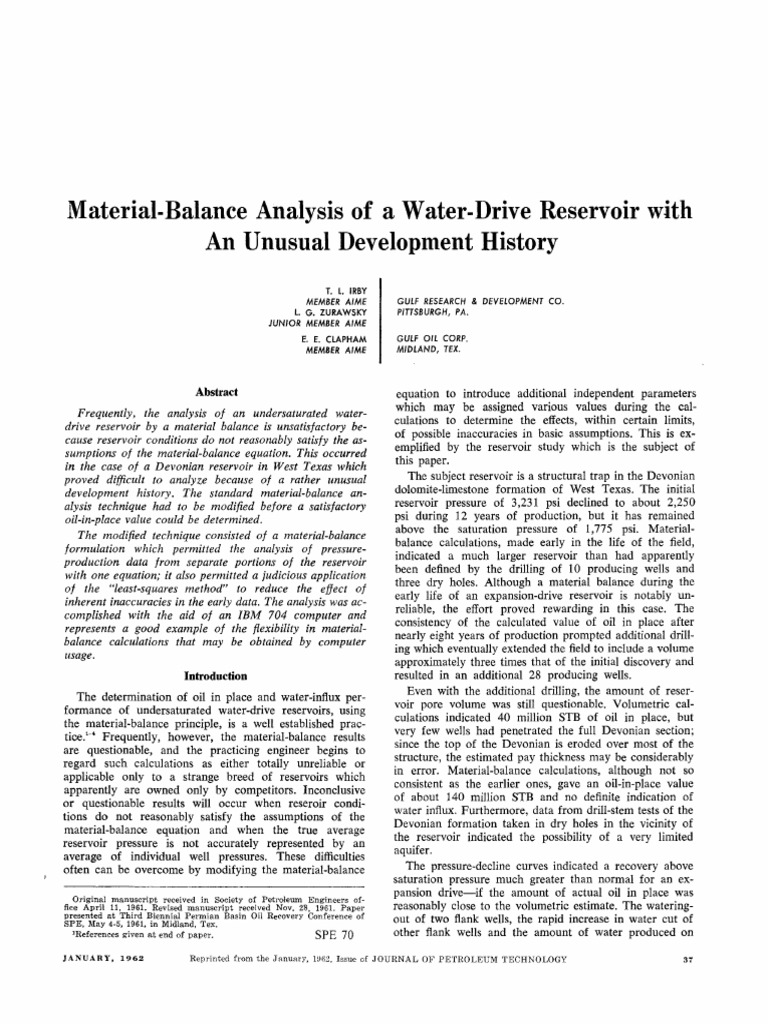Irby Et Al.-Material Balance Analysis of A Waterdriver Reservoir With ...