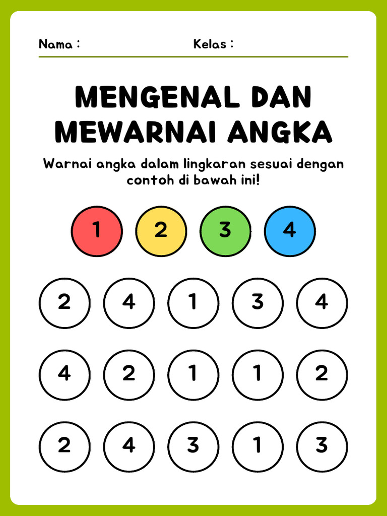 Hijau Putih Lembar Kerja Mengenal Dan Mewarnai Angka - 20240717 - 134934 - 0000 | PDF