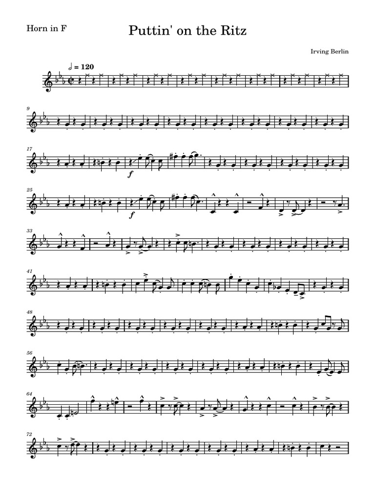 Puttin On The Ritz Irving Berlin Puttin On The Ritz-Horn in F | PDF