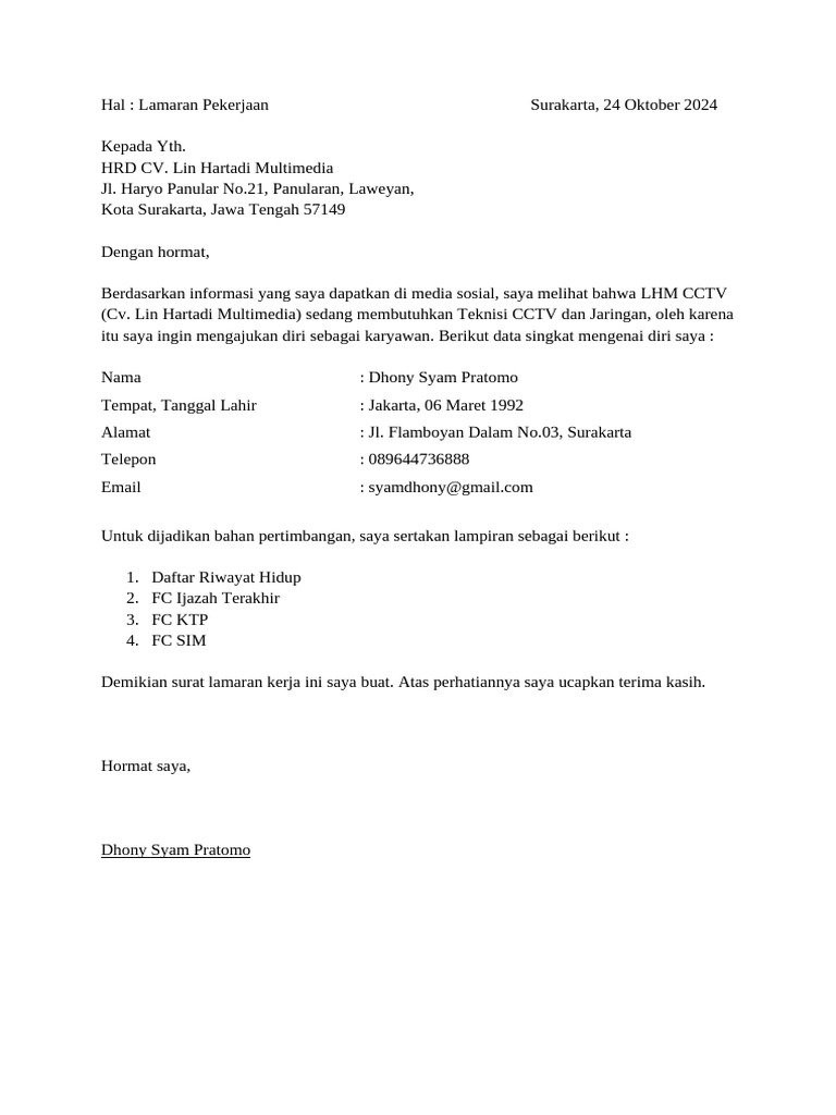 SL - LHM CCTV (Cv. Lin Hartadi Multimedia) | PDF