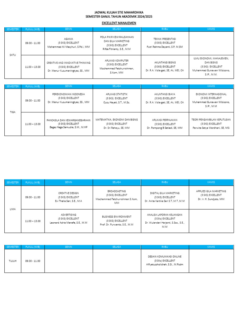 Jadwal Kuliah 2024-2025 Ganjil | PDF