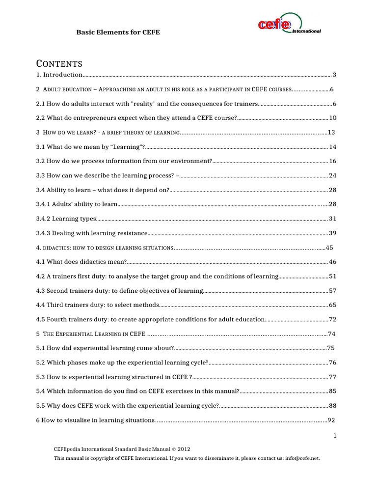 Basic Elements For CEFE | PDF | Learning | Thought