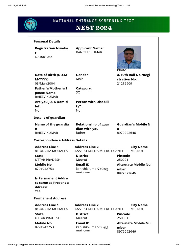 National Entrance Screening Test - 2024 | PDF