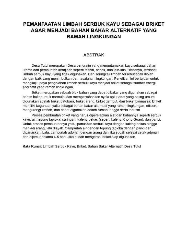 Abstrak Briket Dari Limbah Serbuk Kayu | PDF