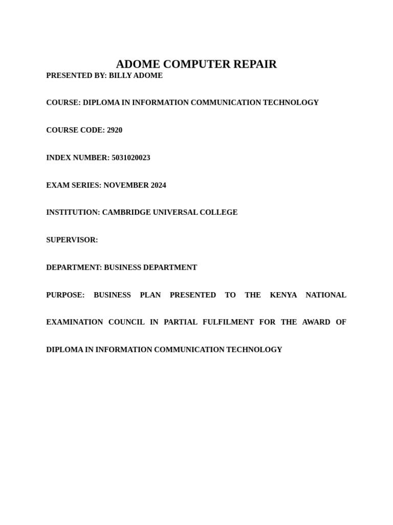 Adome Billy Computer Plan | PDF | Income Statement | Expense