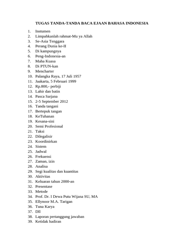 Tanda Baca Ejaan Bahasa Indonesia | PDF