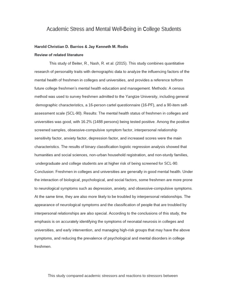 Academic Stress and Mental Health in Students | PDF | Self Esteem ...