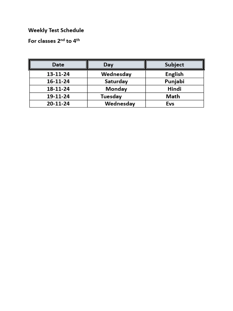 Test Schedule for Grades 2-4 | PDF