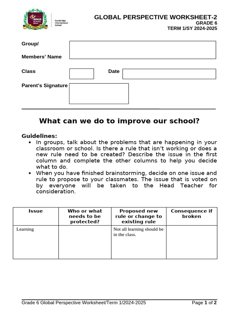 Worksheet-2 Global Perspectives Grade 6 AY 2024-2025 | PDF