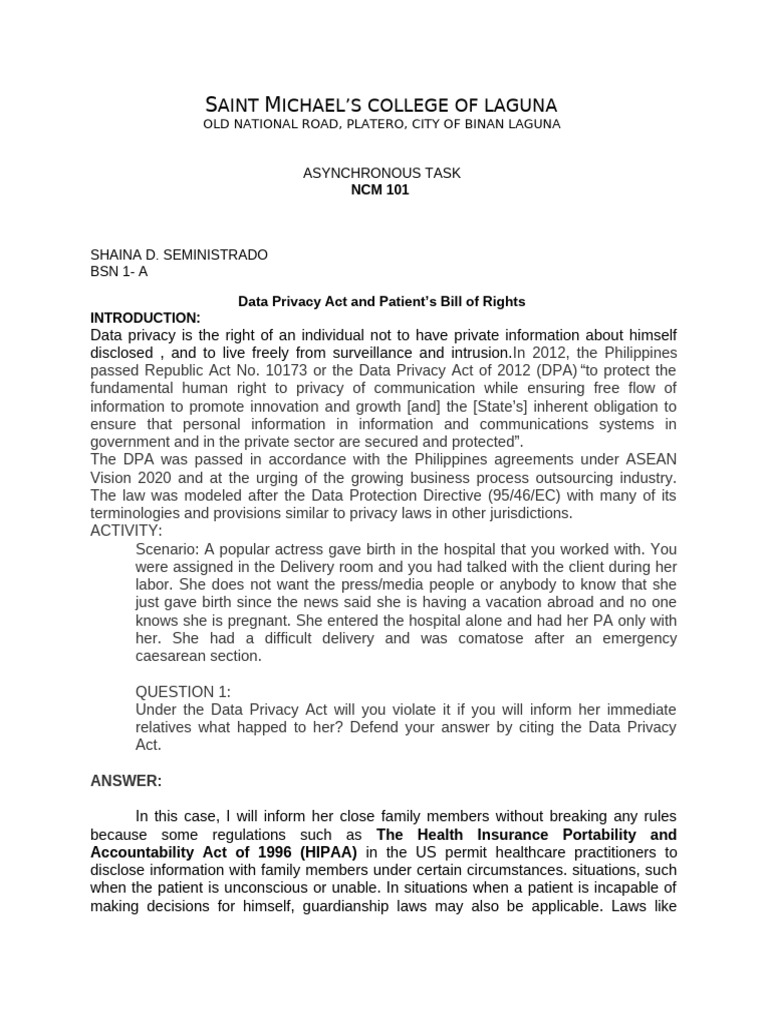 Data Privacy Act and Patient's Bill of Rights | PDF | Health Insurance ...