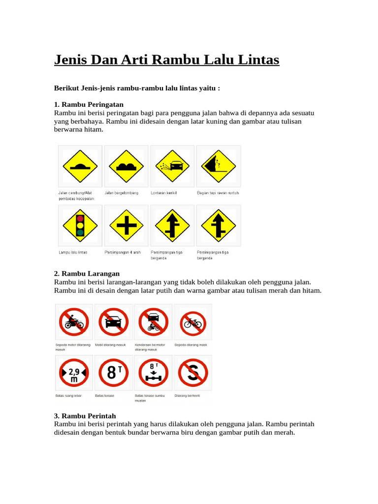 Jenis Dan Arti Rambu Lalu Lintas | PDF