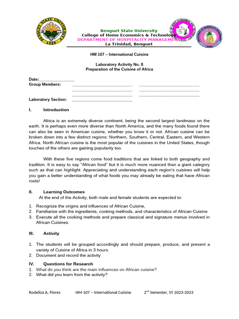 Laboratory Activities No 8 African Cuisine | PDF | Cuisine | African ...