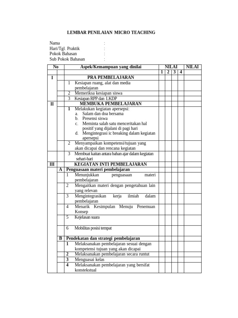 Lembar Penilaian Micro Teaching | PDF