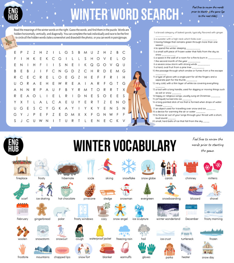 Student's Version Winter Word Search | PDF | Snow | Ice
