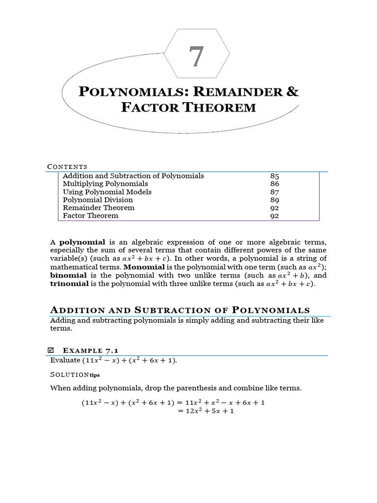 7. Polynomials | PDF | Polynomial | Factorization