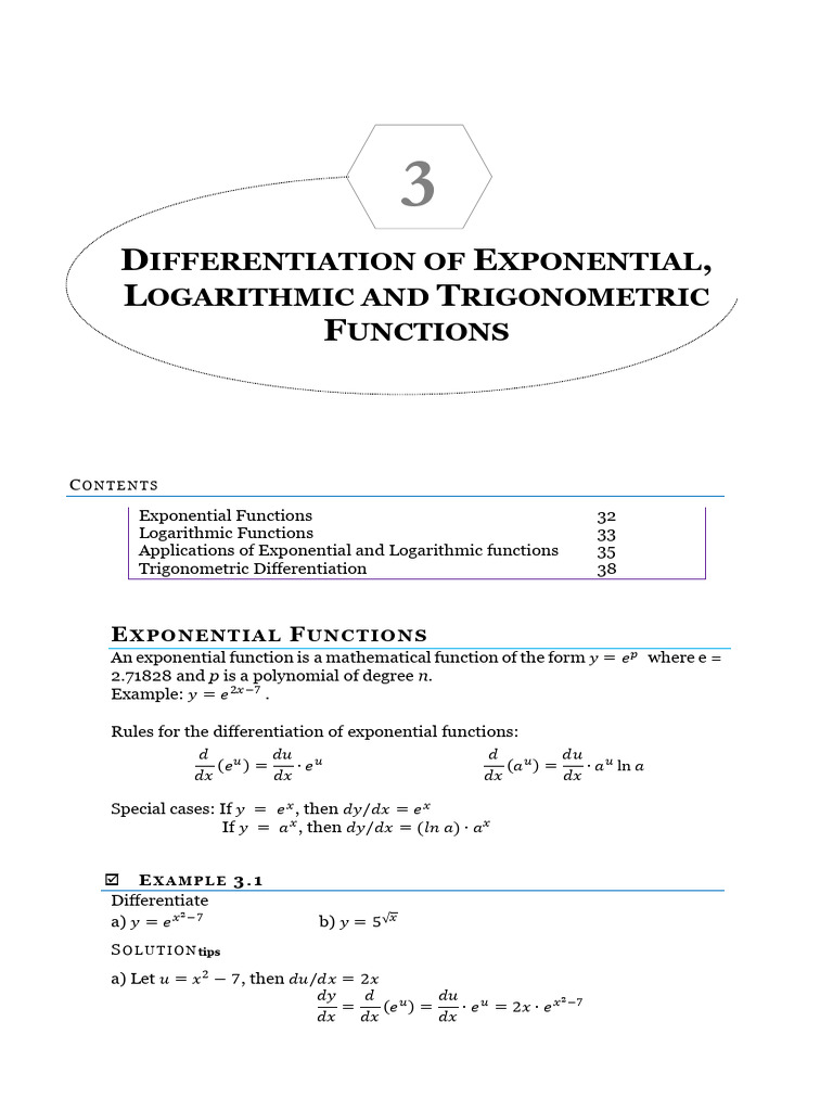 Differentiation of Exponential Logaritmic Trigonometric | PDF | Exponential Function | Abstract ...
