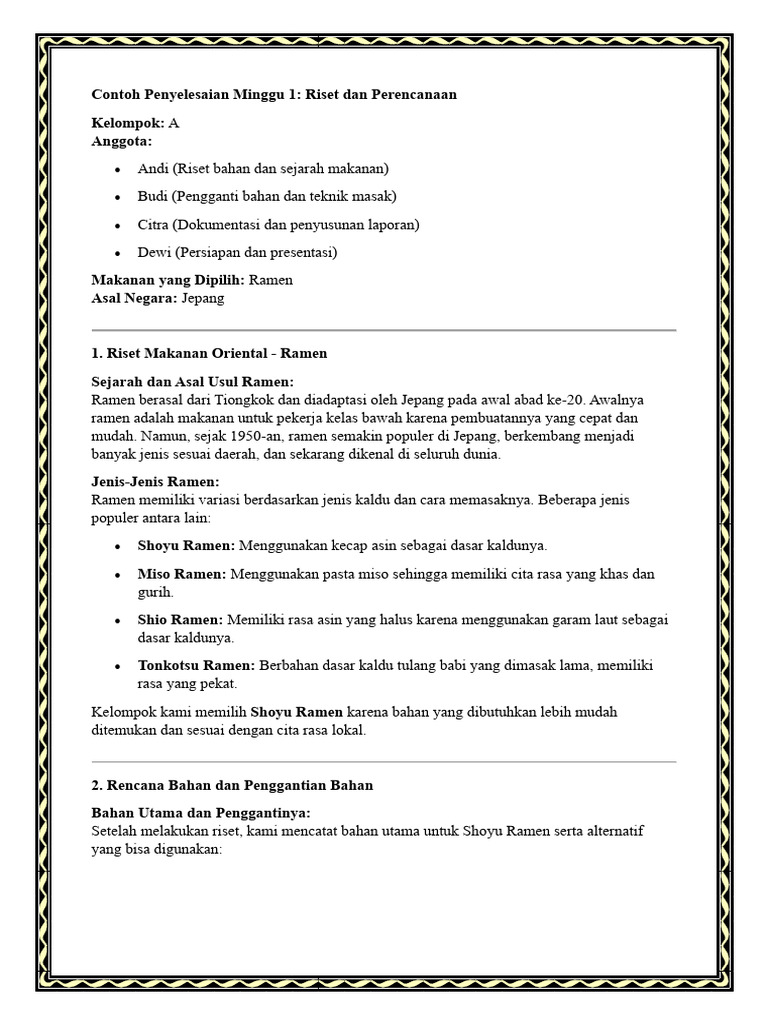 Contoh Penyelesaian Minggu Ke 1 Riset Dan Perencanaan | PDF | Memasak ...