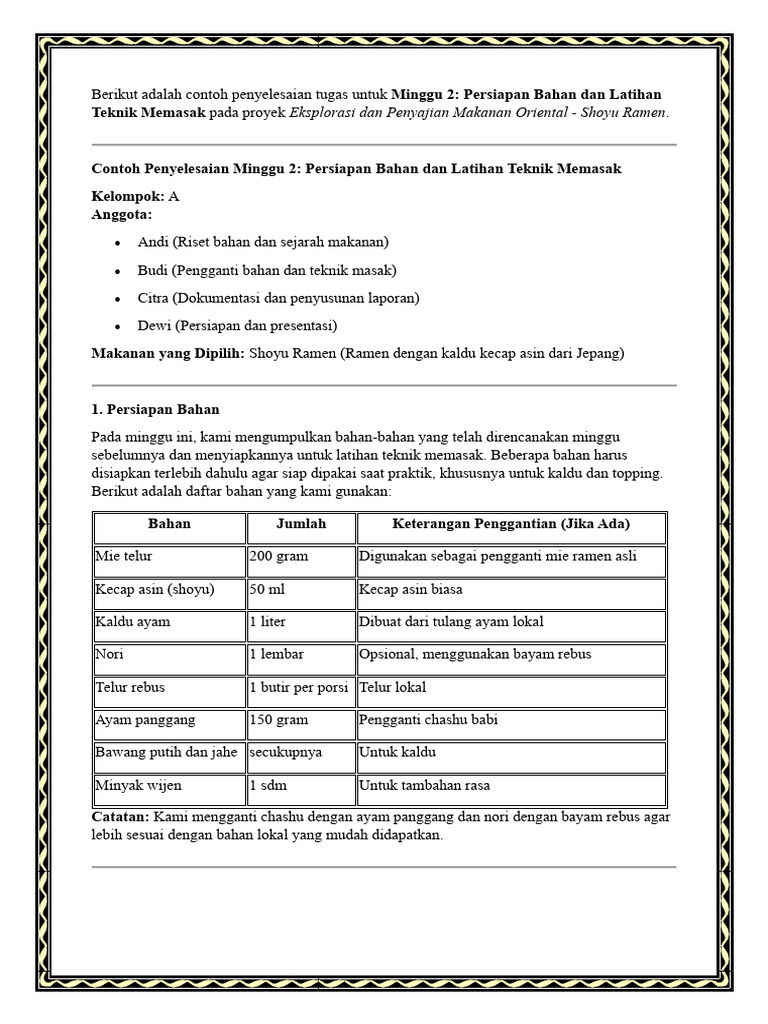 Contoh Penyelesaian Minggu Ke 2 Persiapan Bahan Dan Latihan Teknik ...