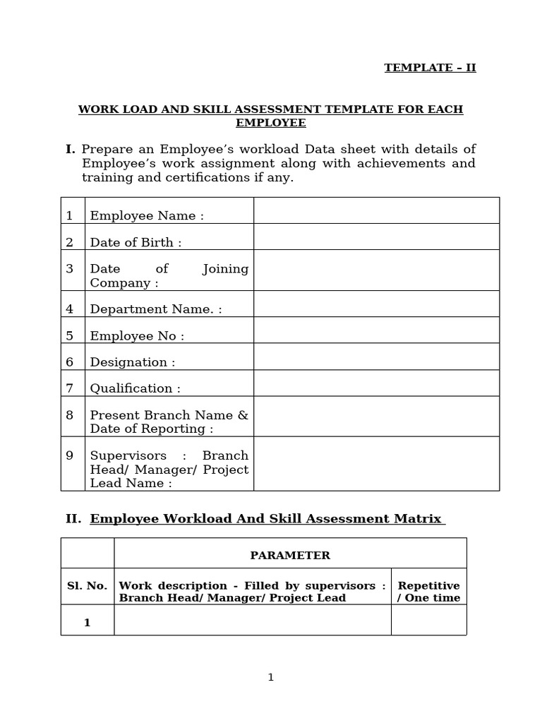 Work Load and Skill Assessment Template Changed For Company | PDF