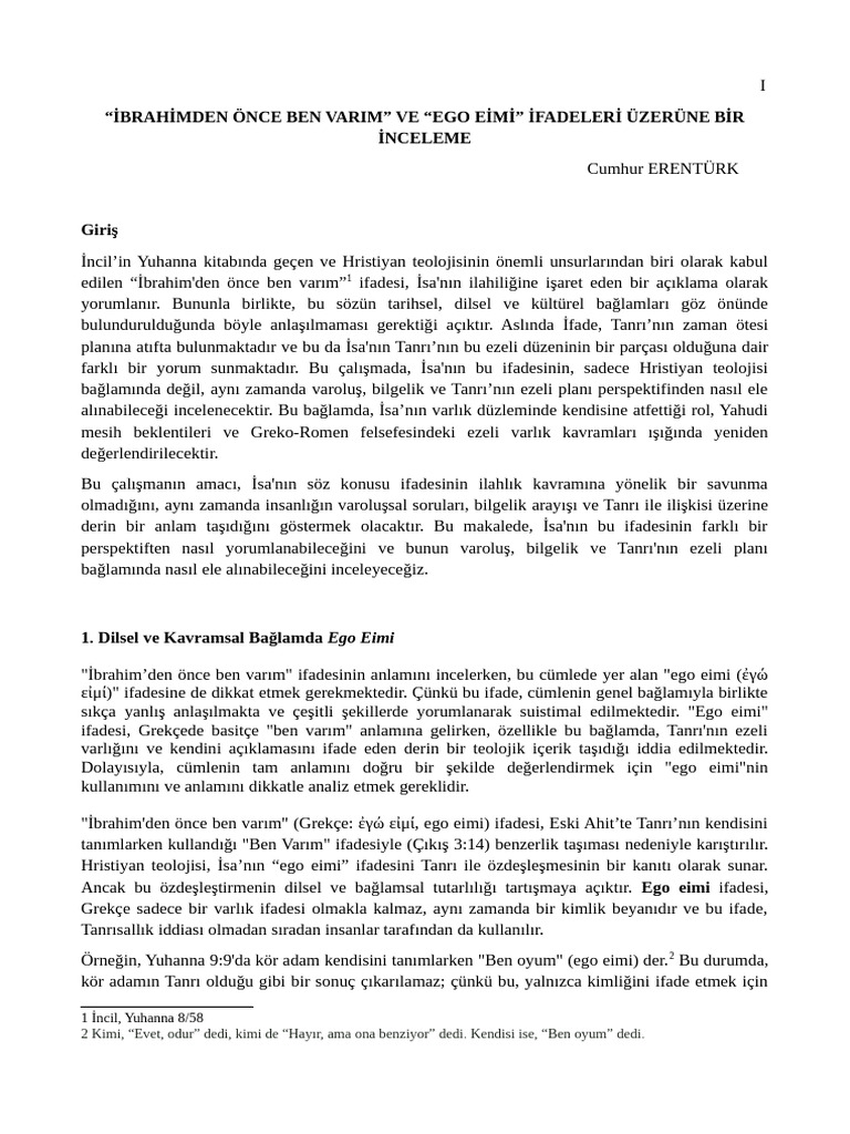Ibrahimden Once Ben Varim Ve Ego Eimi I | PDF