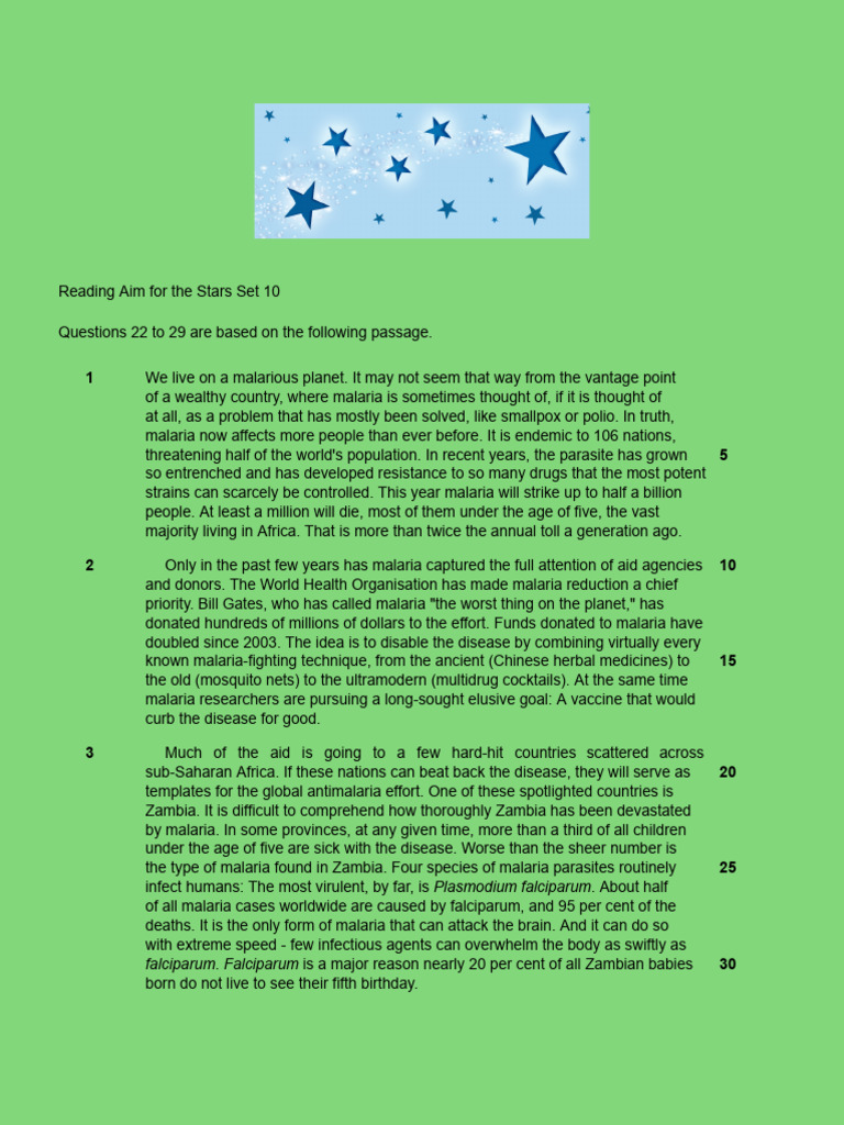 Reading Aim For The Stars Set 10 | PDF | Malaria | Plasmodium
