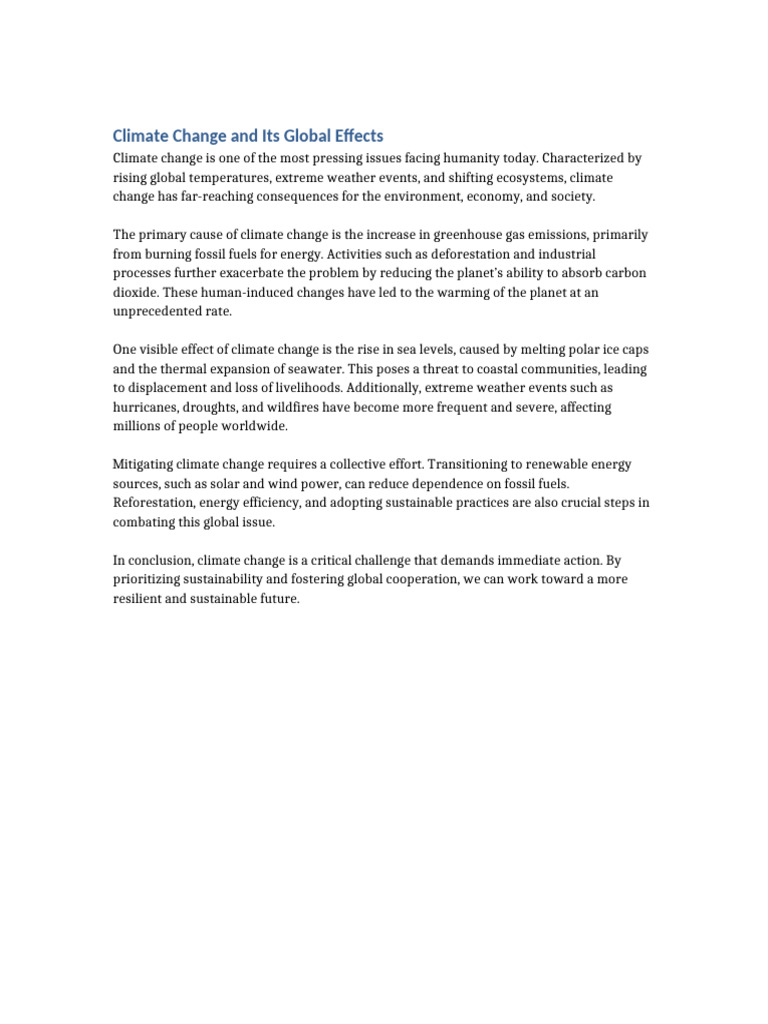 Climate Change and Its Global Effects | PDF | Science & Mathematics ...