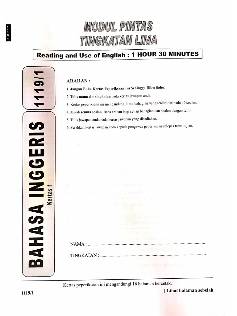 Trial Selangor Eng P1 | PDF