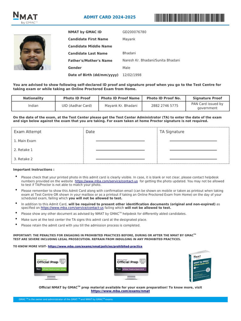 GD200076780 Nmat Admit | PDF