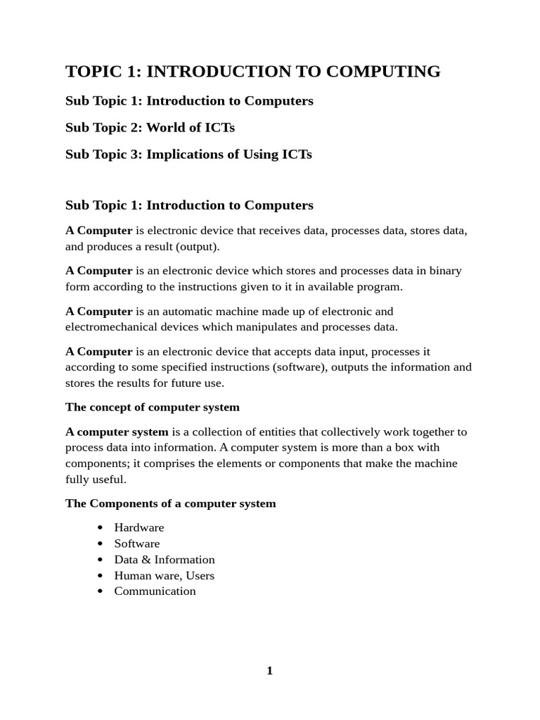Introduction To Computing And Icts Pdf Cloud Computing Input Output