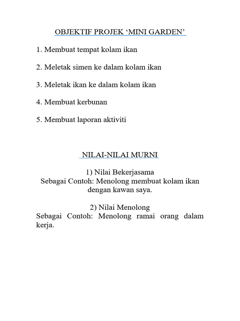 Objektif Projek Mini Garden | PDF