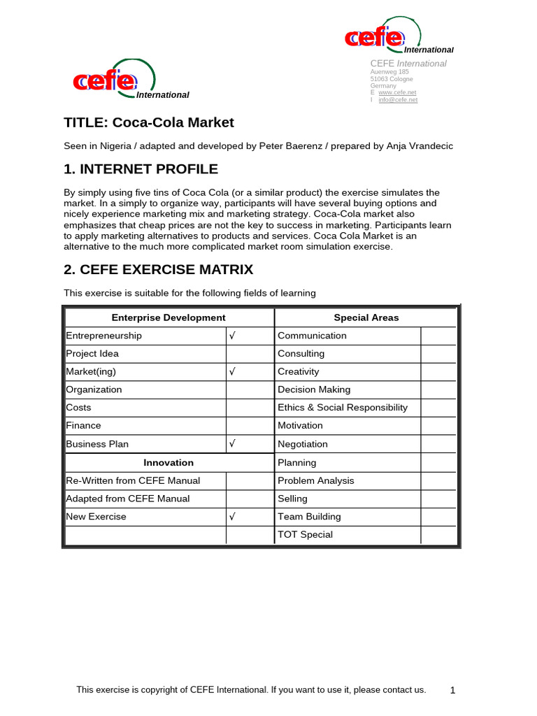 Example Exercise Coca Cola Market Exercise | PDF | Market (Economics ...
