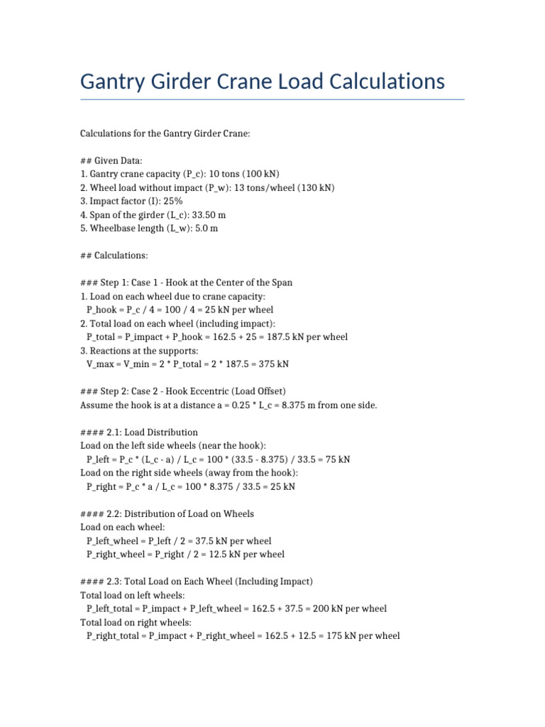 Gantry Girder Crane Calculations 10tons | PDF | Science & Mathematics