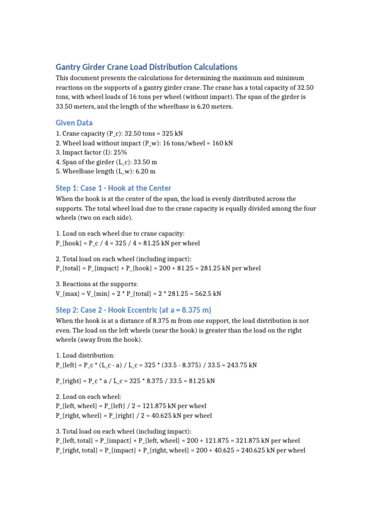 Gantry Crane Load Calculations | PDF