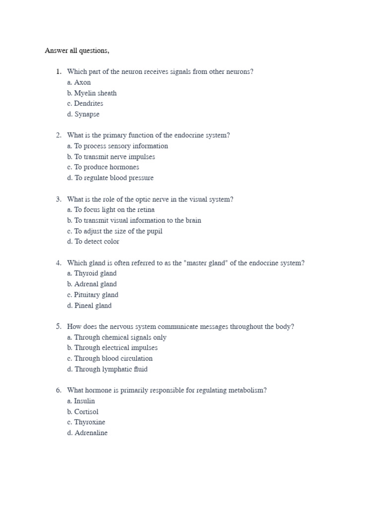 Quiz Biology Grade 11 | PDF | Neuron | Nervous System