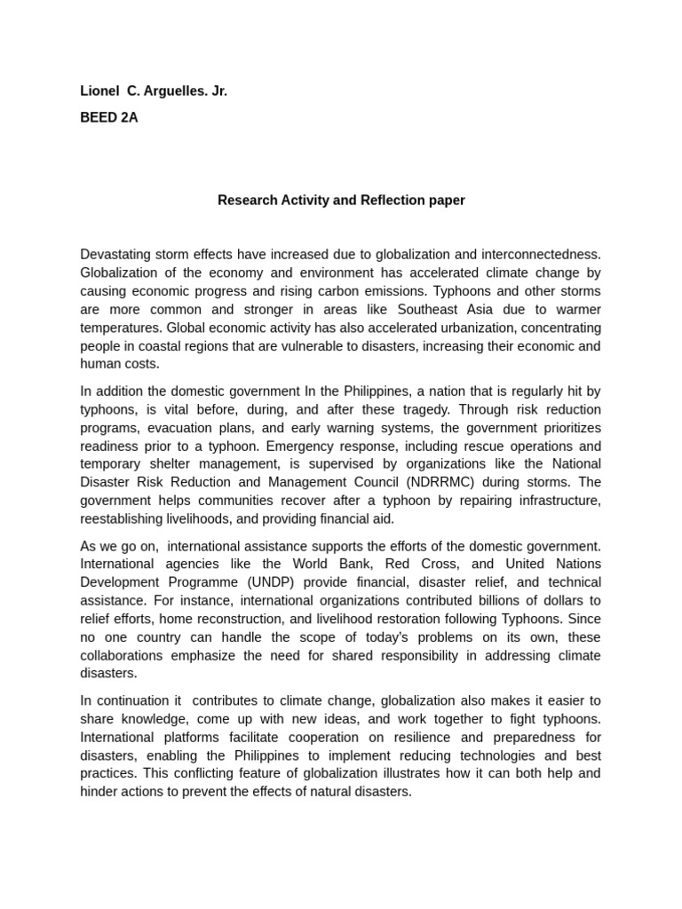 Document 1lionel Research and Reflection Paper. | PDF | Disaster Risk ...