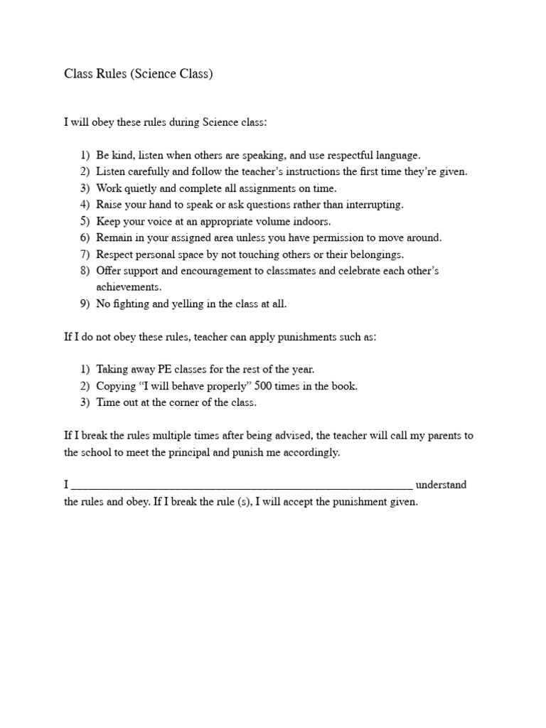 Class Rules (Science Class) - 23 Copies | PDF | Language Arts ...