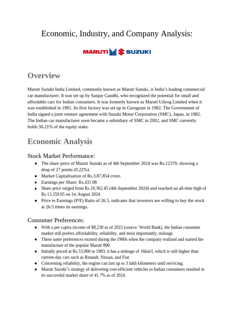 EIC Analysis of Maruti | PDF | Car | Economies