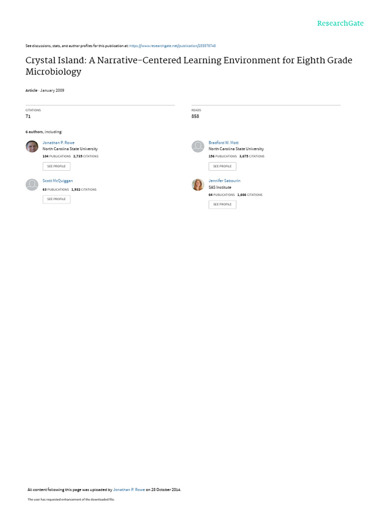 Crystal Island A Narrative-Centered Learning Envir | PDF | Empathy | Affect (Psychology)