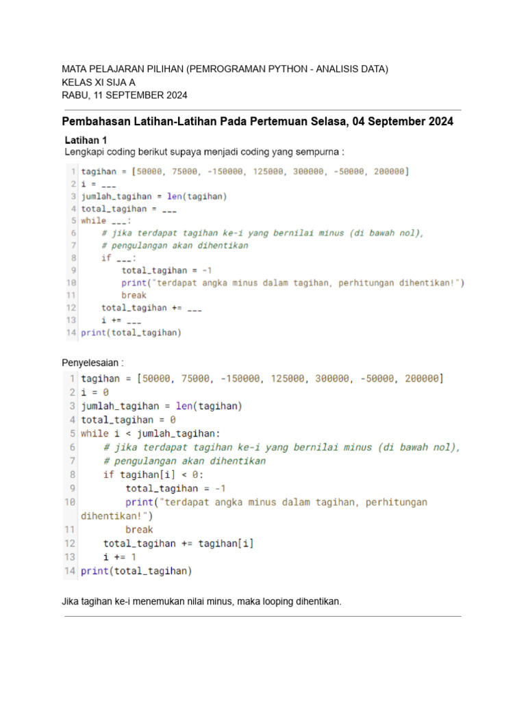 Latihan Pemrograman Python Kelas XI | PDF